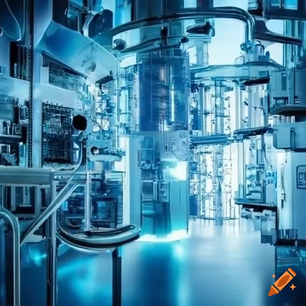 Specialist in a futuristic pharmaceutical plant using advanced technology