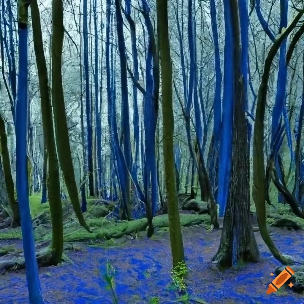 Dense blue woodlands, blue forest, blue plants, blue leaves, blue shrub ...