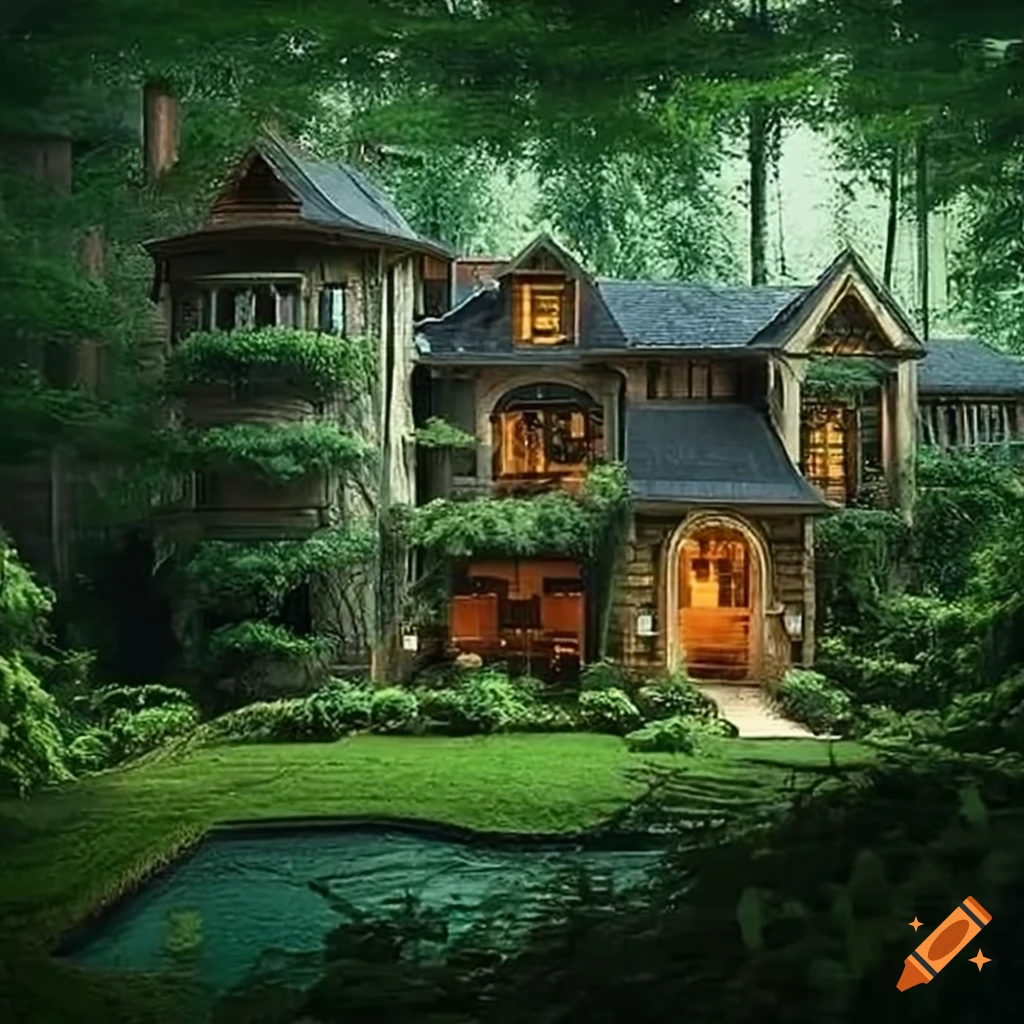 Mansion with giant forest backyard