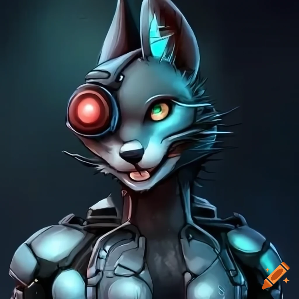 Anthro cyborg fox, HD on Craiyon