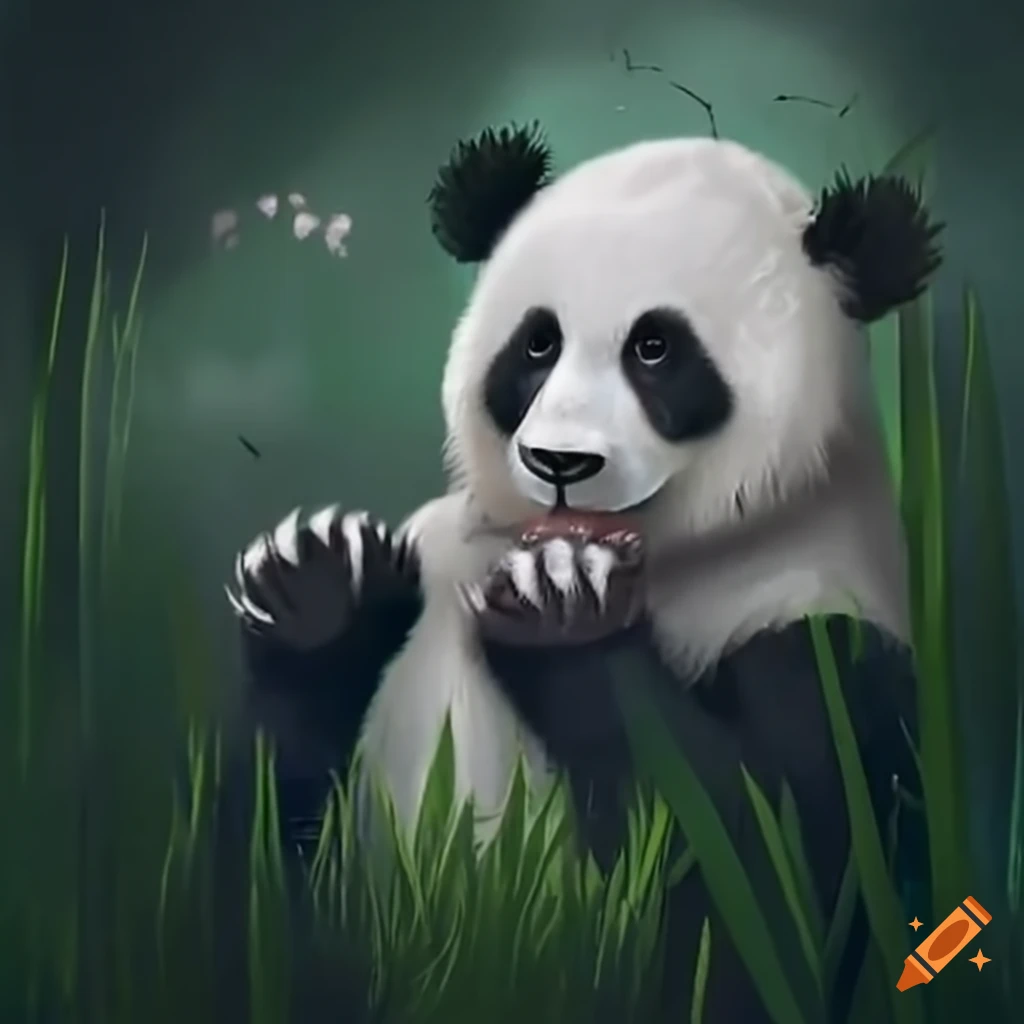 Panda farming rice on Craiyon