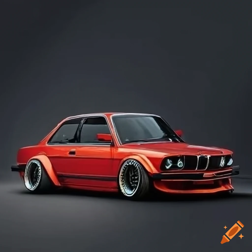 A highly customized and lowered bmw e21 with a widebody kit on Craiyon