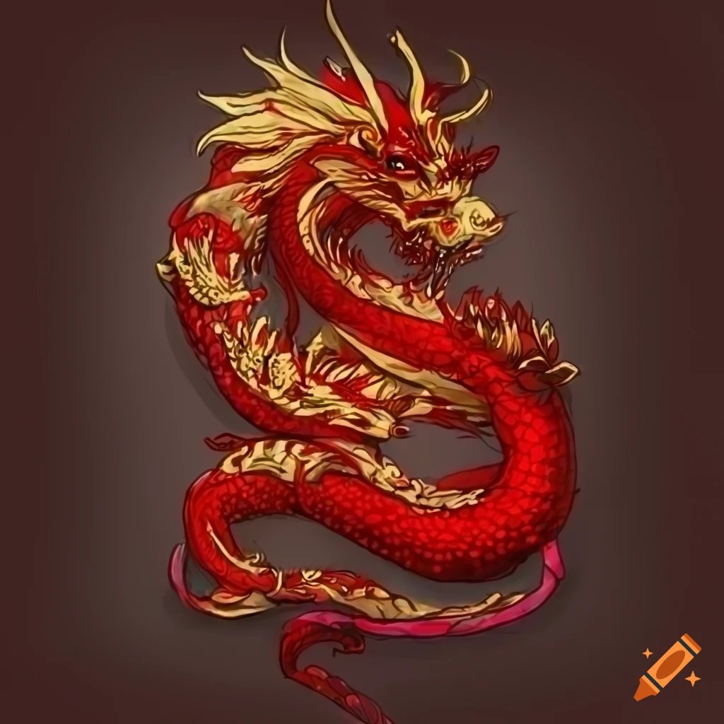 Draw me a japanese red and gold dragon on Craiyon