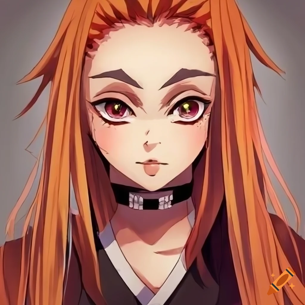 Gorgeous hispanic anime girl with long orange hair and brown eyes in ...