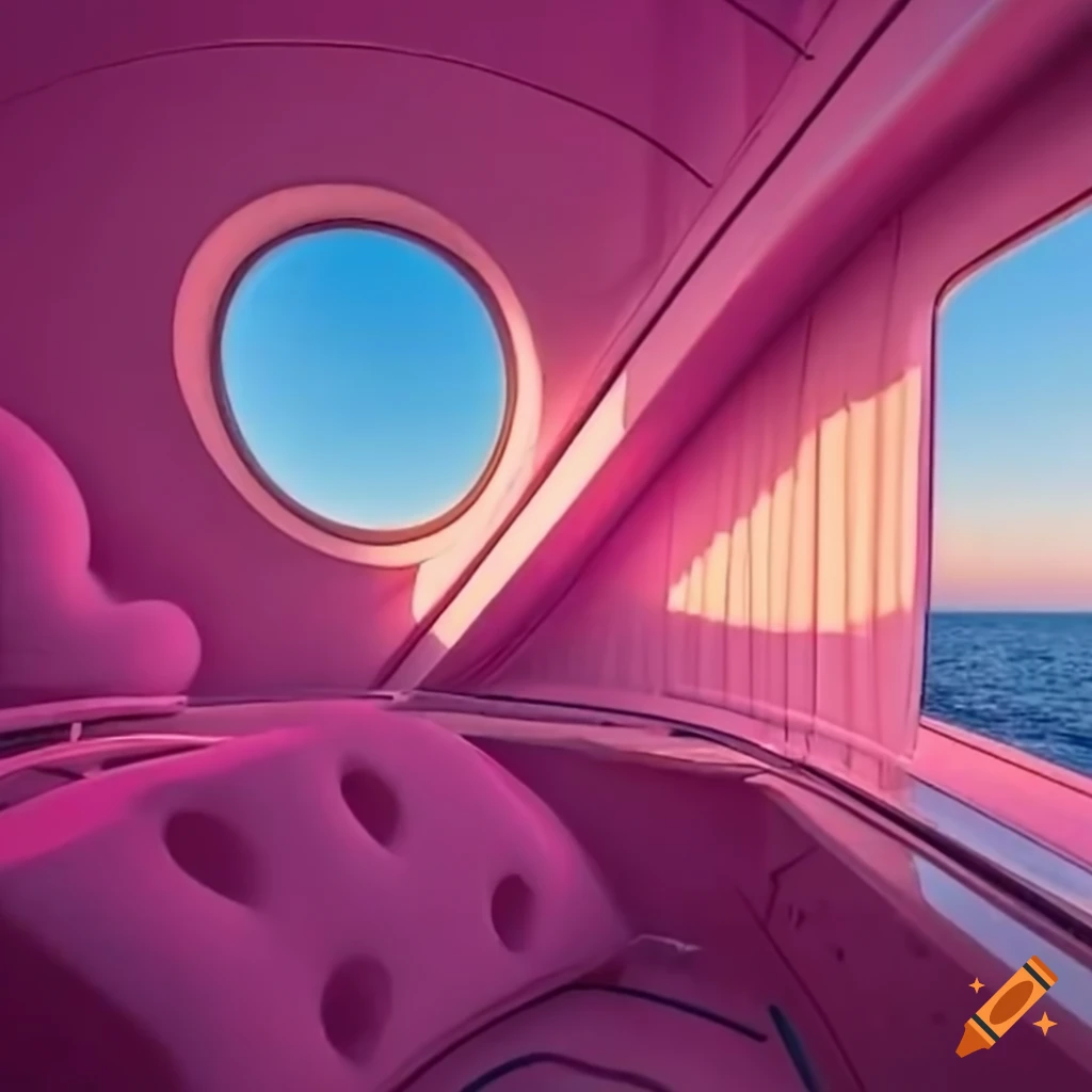 Pink cruise ship with heart shaped windows and balconies travelling ...