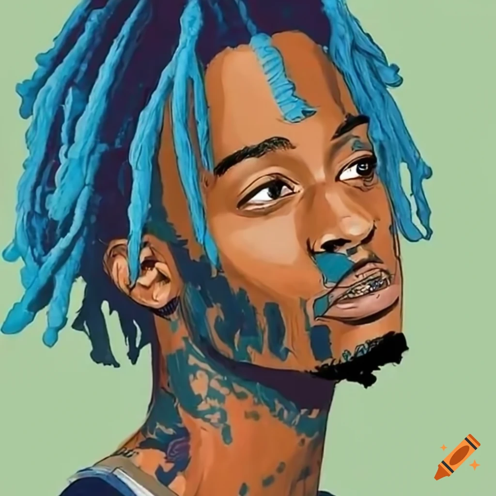 2015 playboi carti with blonde dreads and blue highlights on Craiyon