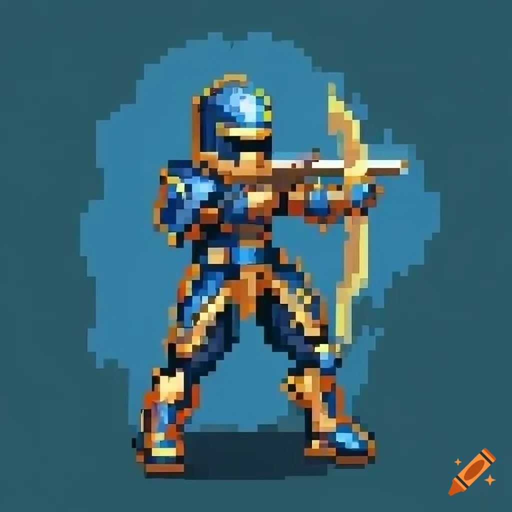 Disciplined marine, blue armor, dramatic battle stance facing right, 2d ...