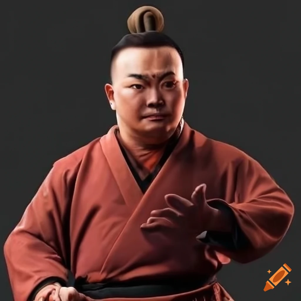 Stout gruff middle-aged chubby Chinese male in kung fu robe on Craiyon