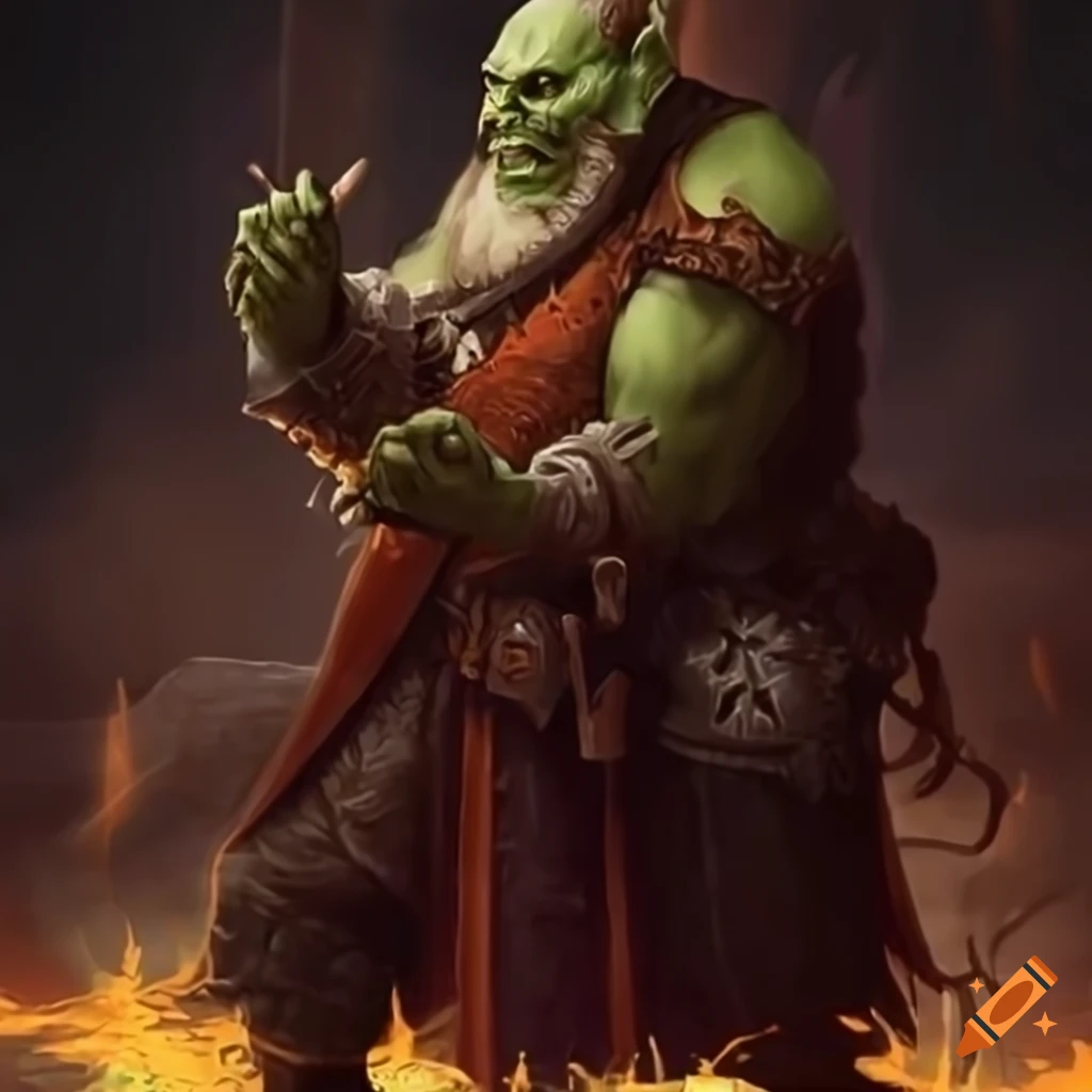 Dungeons and dragons, evil orc wizard whose name is belfat, wearing gems on Craiyon