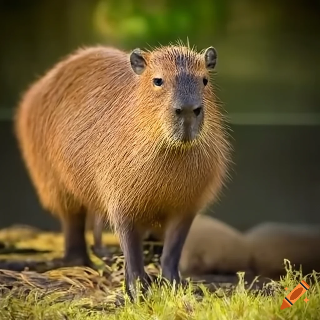 A happy capybara looking at camera smiling on Craiyon