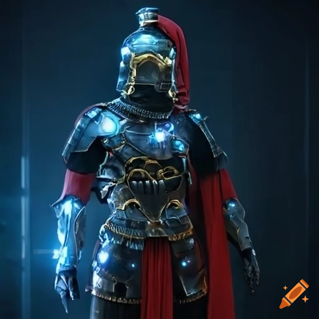 Futuristic armor inspired by roman armour with led lights
