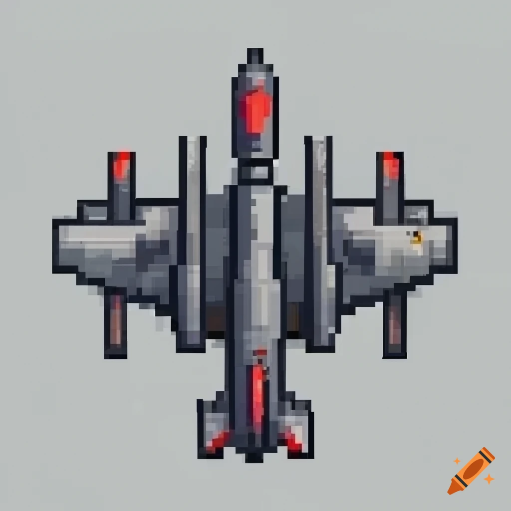 Bitmap pixel art game art fighter plane top view transparent background