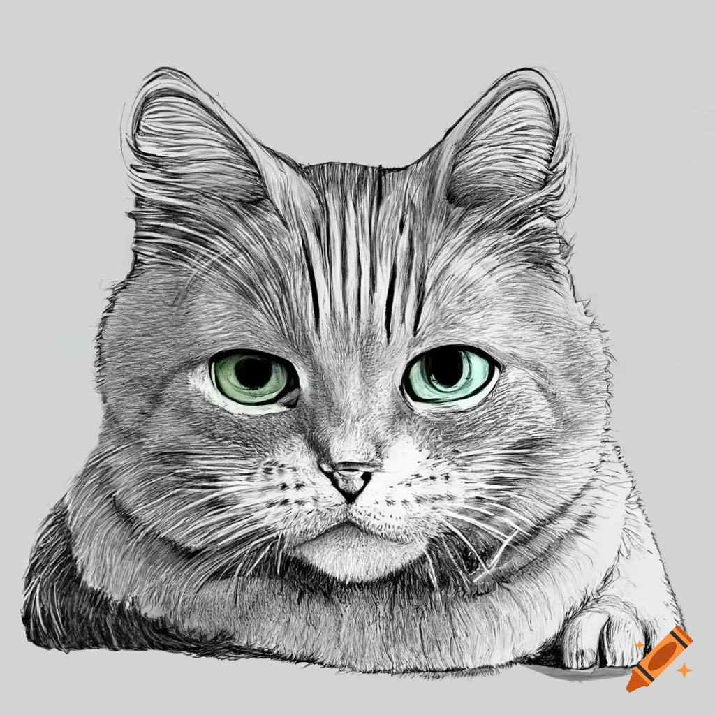 Manx cat fineline drawing greyscale coloring book style on Craiyon