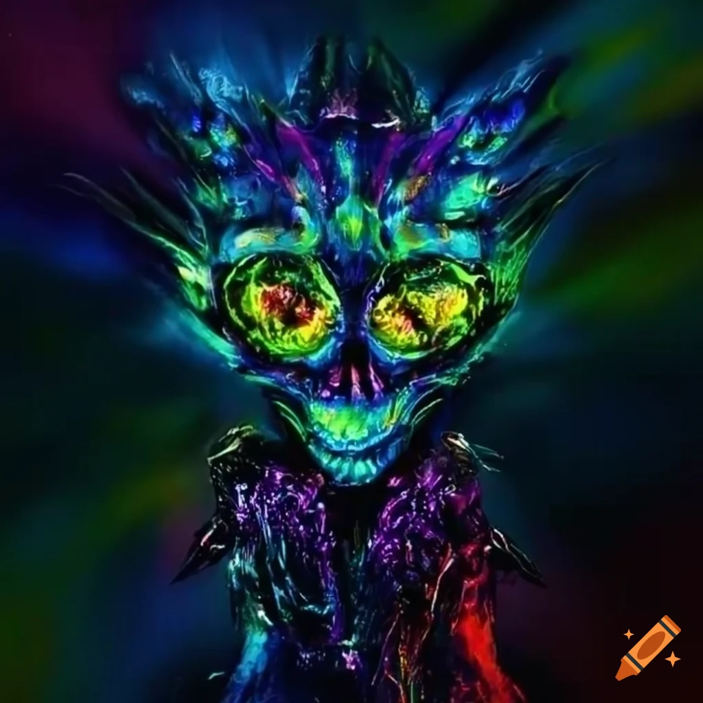 A terrifying multicoloured alien with
