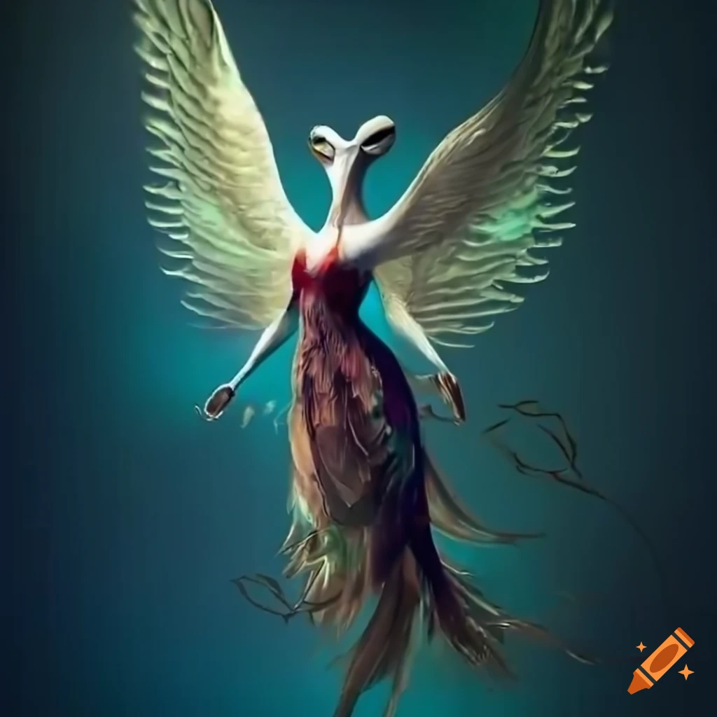Elegant humanoid-bird beings, stand tall on strong and graceful legs ...