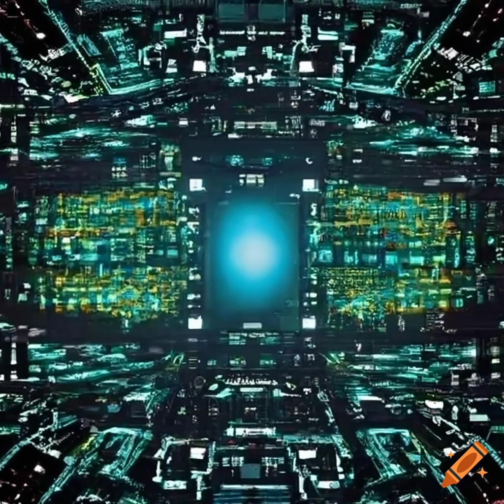 Matrix-inspired satellite in futuristic style