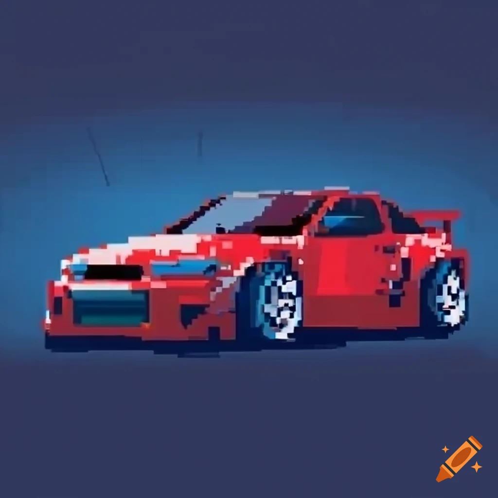 Pixelated race car drifting on Craiyon