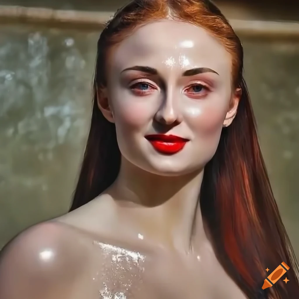 Gorgeous "sansa stark" red lips big eyes in ancient roman bath bathing ...