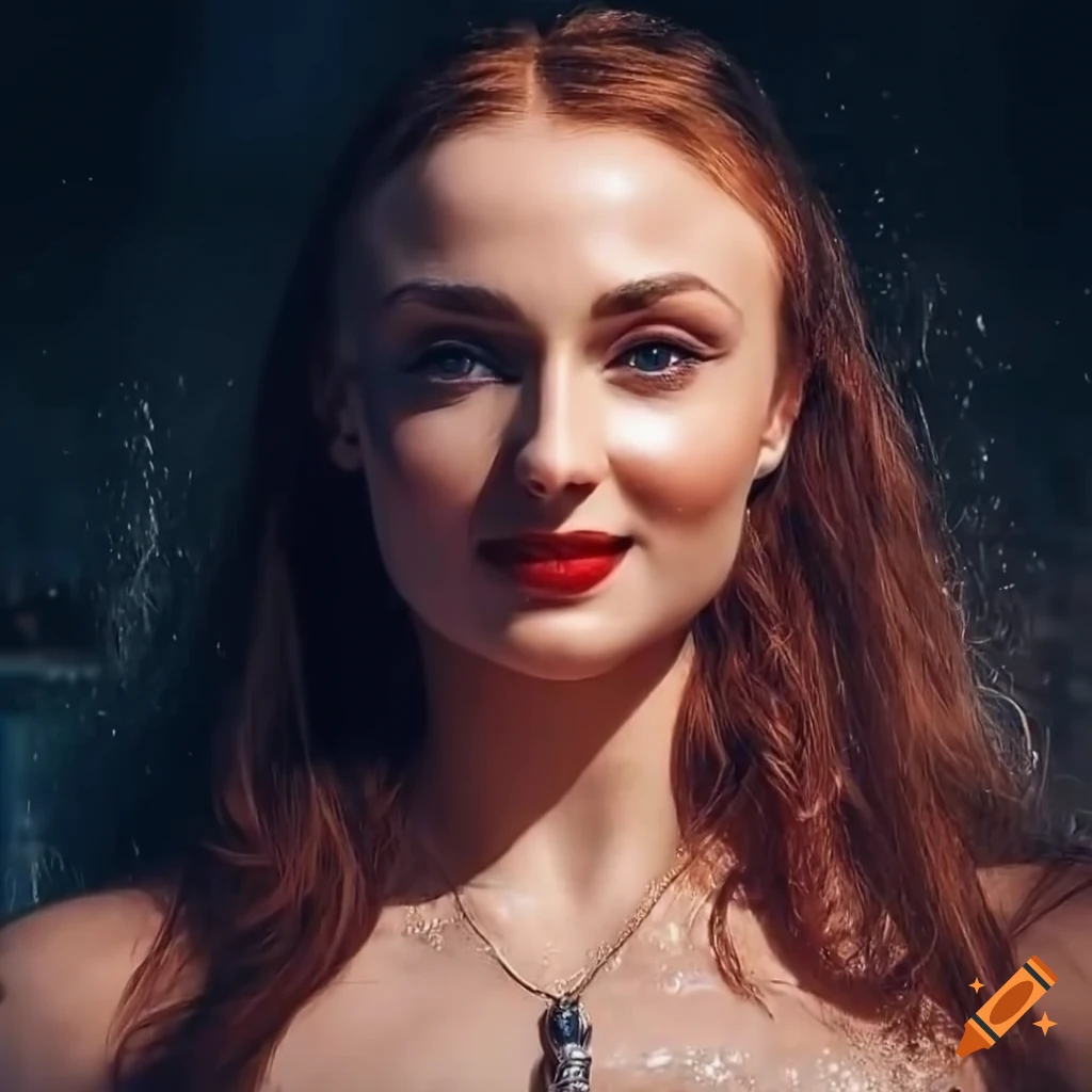 Gorgeous "sansa stark" red lips big eyes in ancient roman bath bathing sweet smile wet, award ...