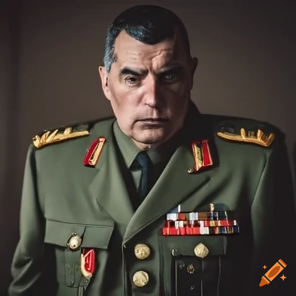 Heavy set military general with dark hair and a stern expression on Craiyon