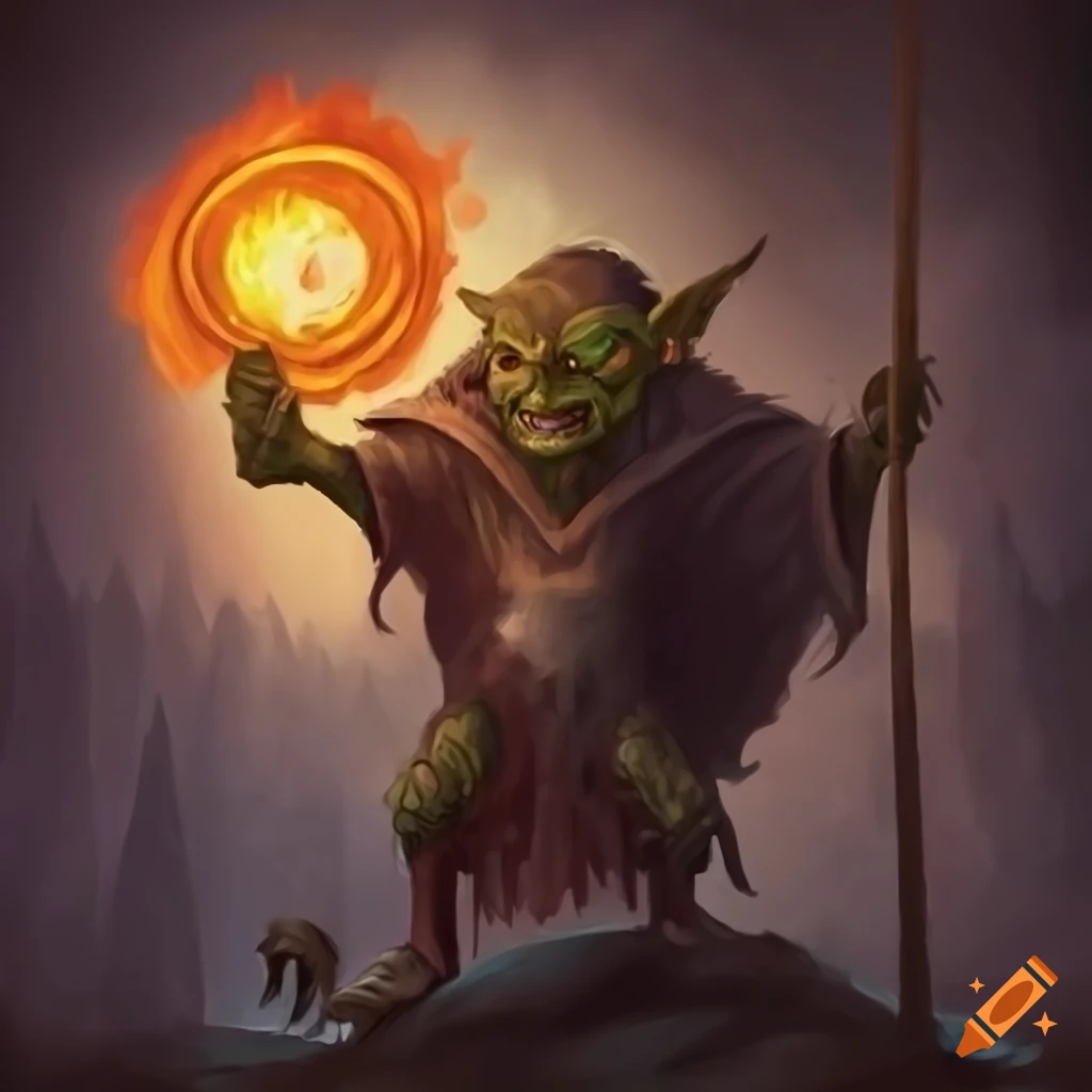 High quality d&d monster art. goblin wizard with big medallion and ball ...
