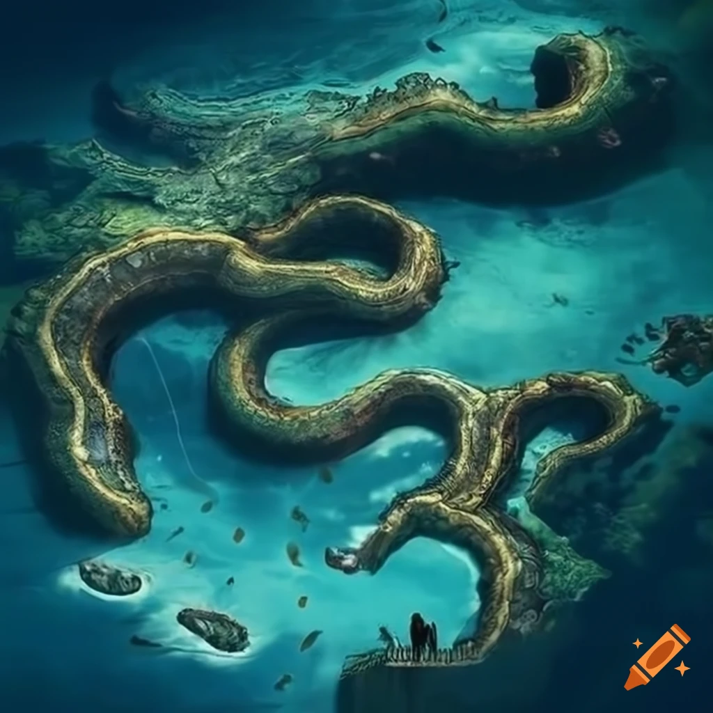 Elaborate fantasy underwater map with intricate roads on Craiyon