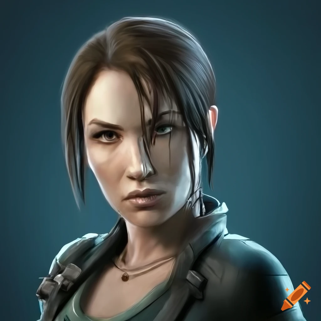 Photorealistic artwork, lara croft, confident, slim, iconic costume ...