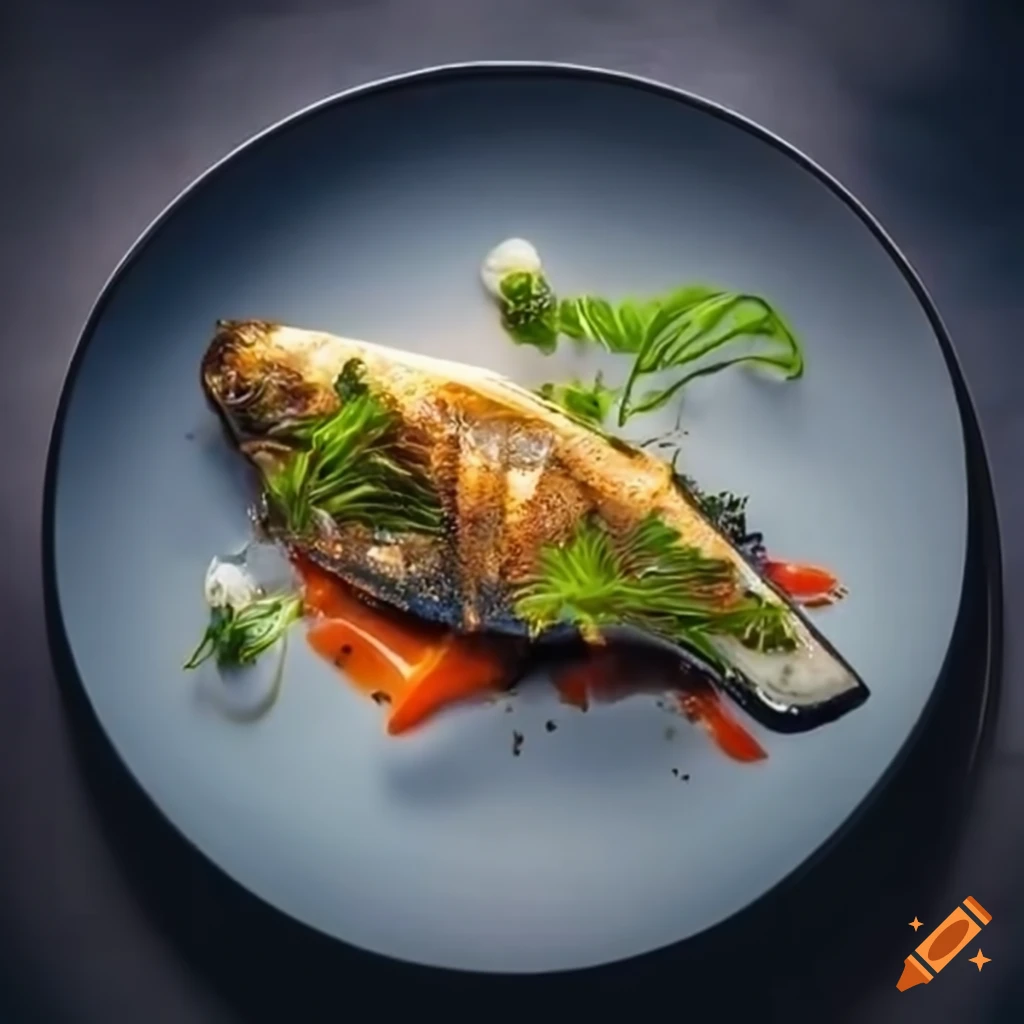Delicious dish of sea bass with a flavorful garnish on Craiyon