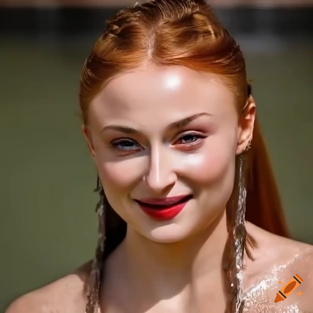Gorgeous "sansa stark" red lips big eyes in ancient roman bath bathing sweet smile wet, award ...