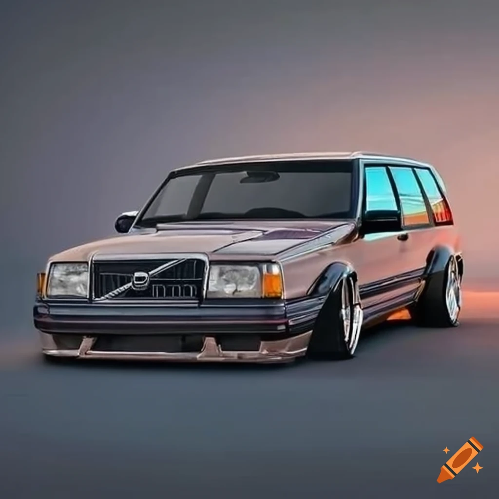 A highly customized and lowered Volvo 740 with a widebody kit on Craiyon