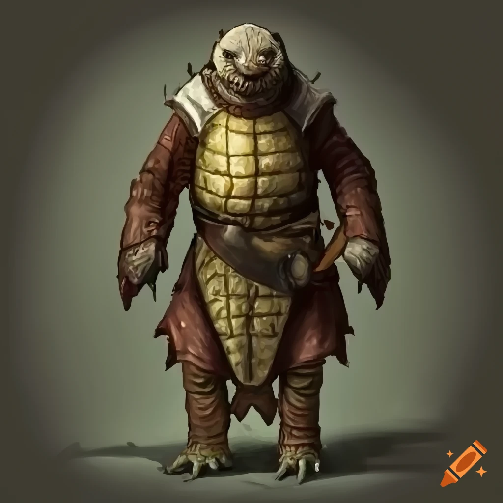 Anthropomorphic snapping turtle perspn standing on two legs wearing ...