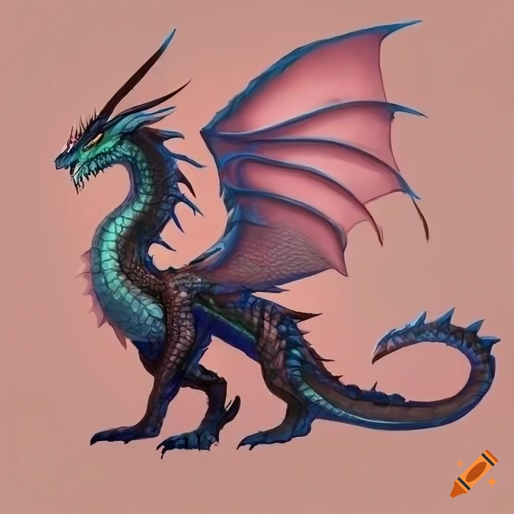 Dragon concept designs, side view, full body with soft colours
