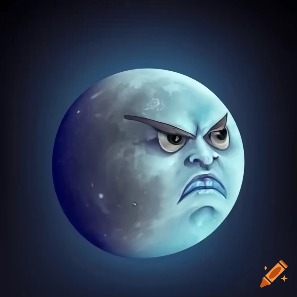 A personified moon with a mildly angry expression on Craiyon