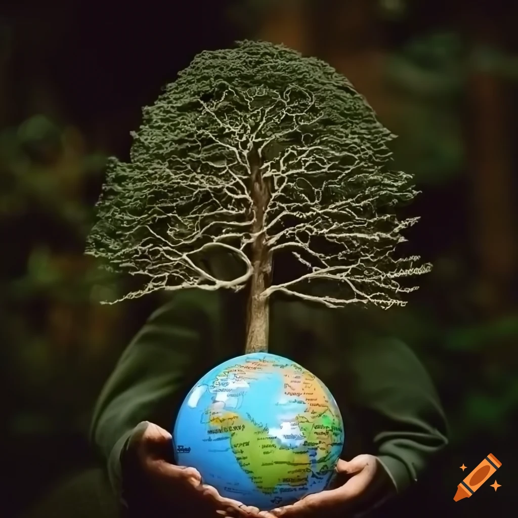 World globe tree hands on Craiyon