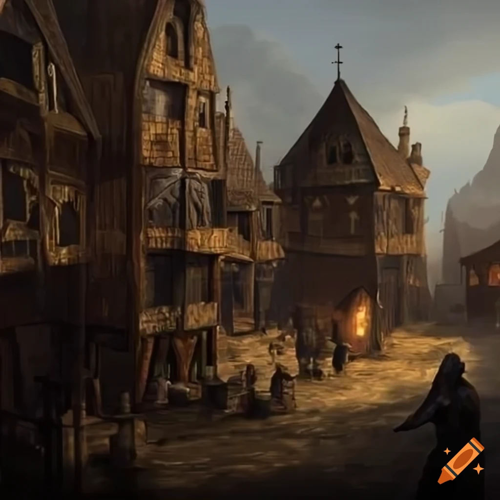 Fantasy medieval trading port town on Craiyon