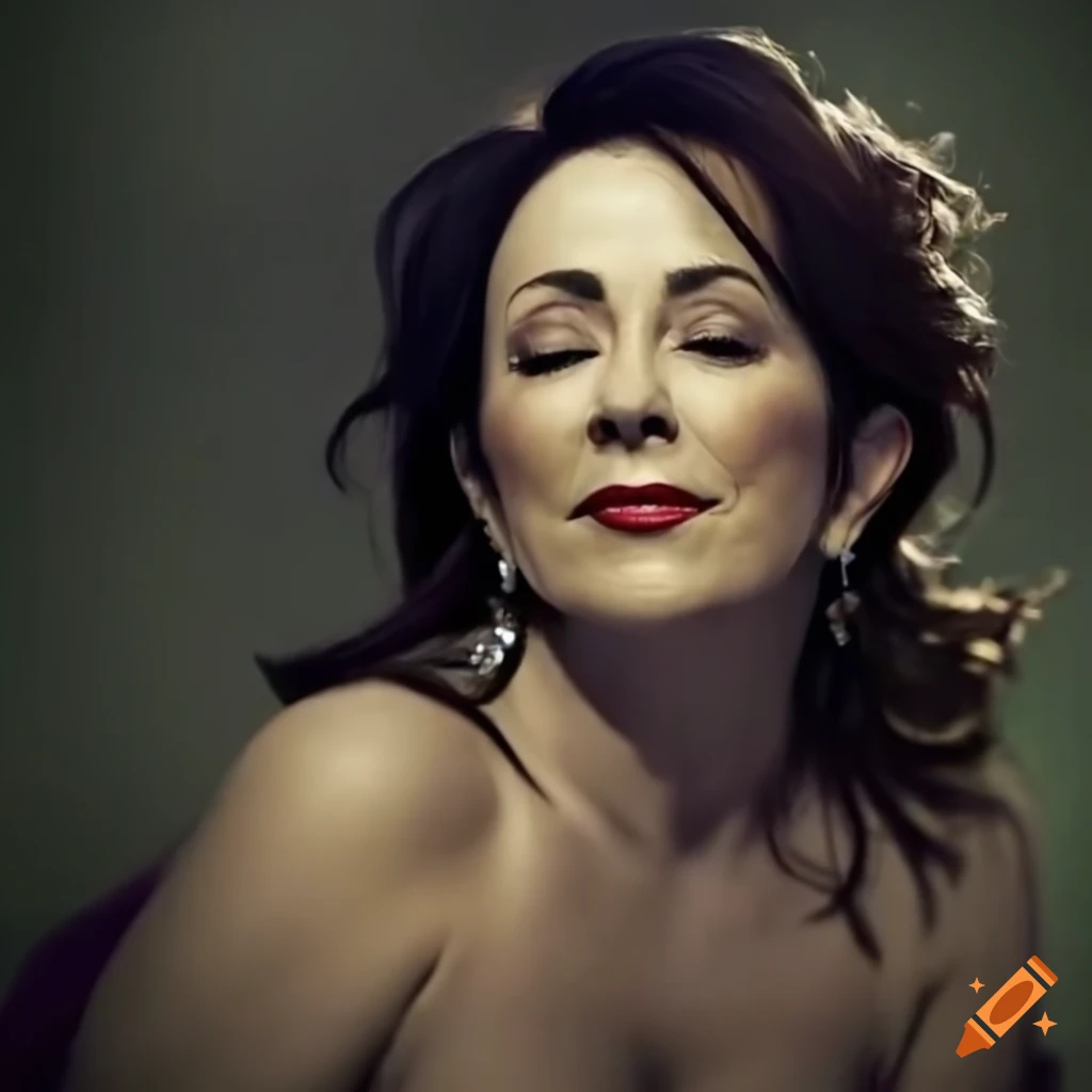 Patricia Heaton, eyes closed, pajamas, boudoir portrait on Craiyon