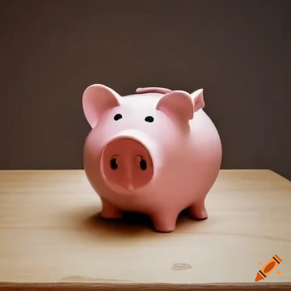 Hyper realistic piggy bank on a table trail cam footage on Craiyon