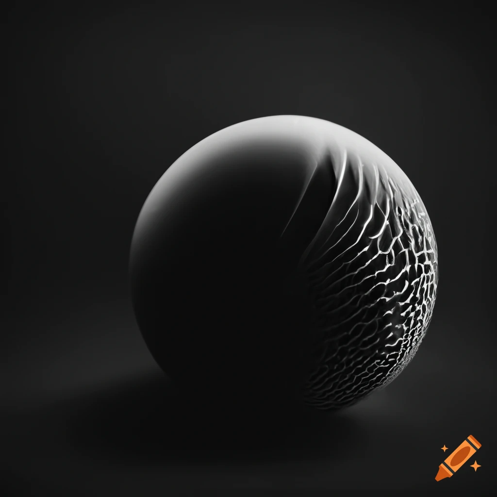Black sphere, white characters along the contour, black and white image ...