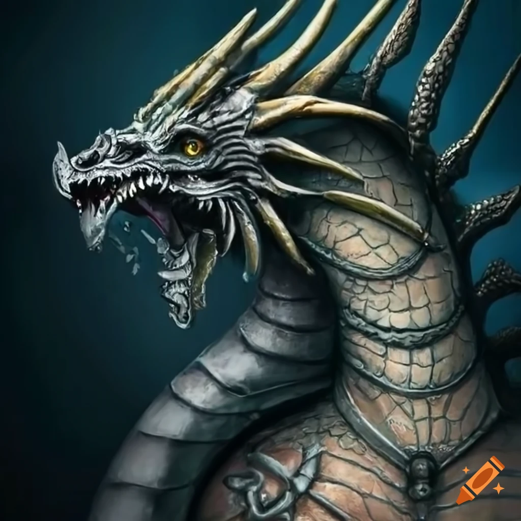 Dragon with a metal collar on the neck
