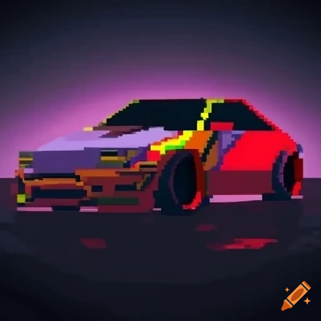 Pixelated race car drifting on Craiyon
