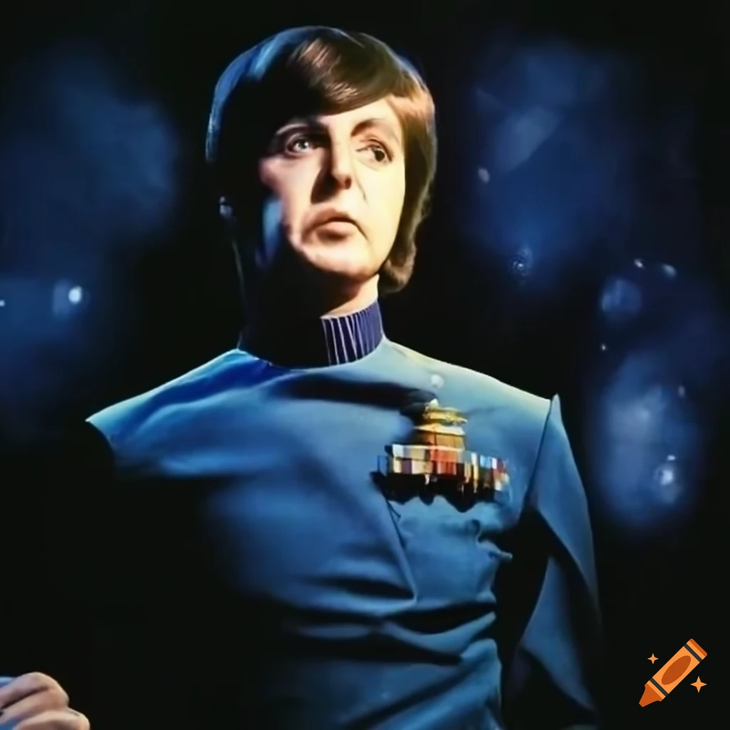 Paul mccartney as the captain and elvis presley as spock on a spaceship