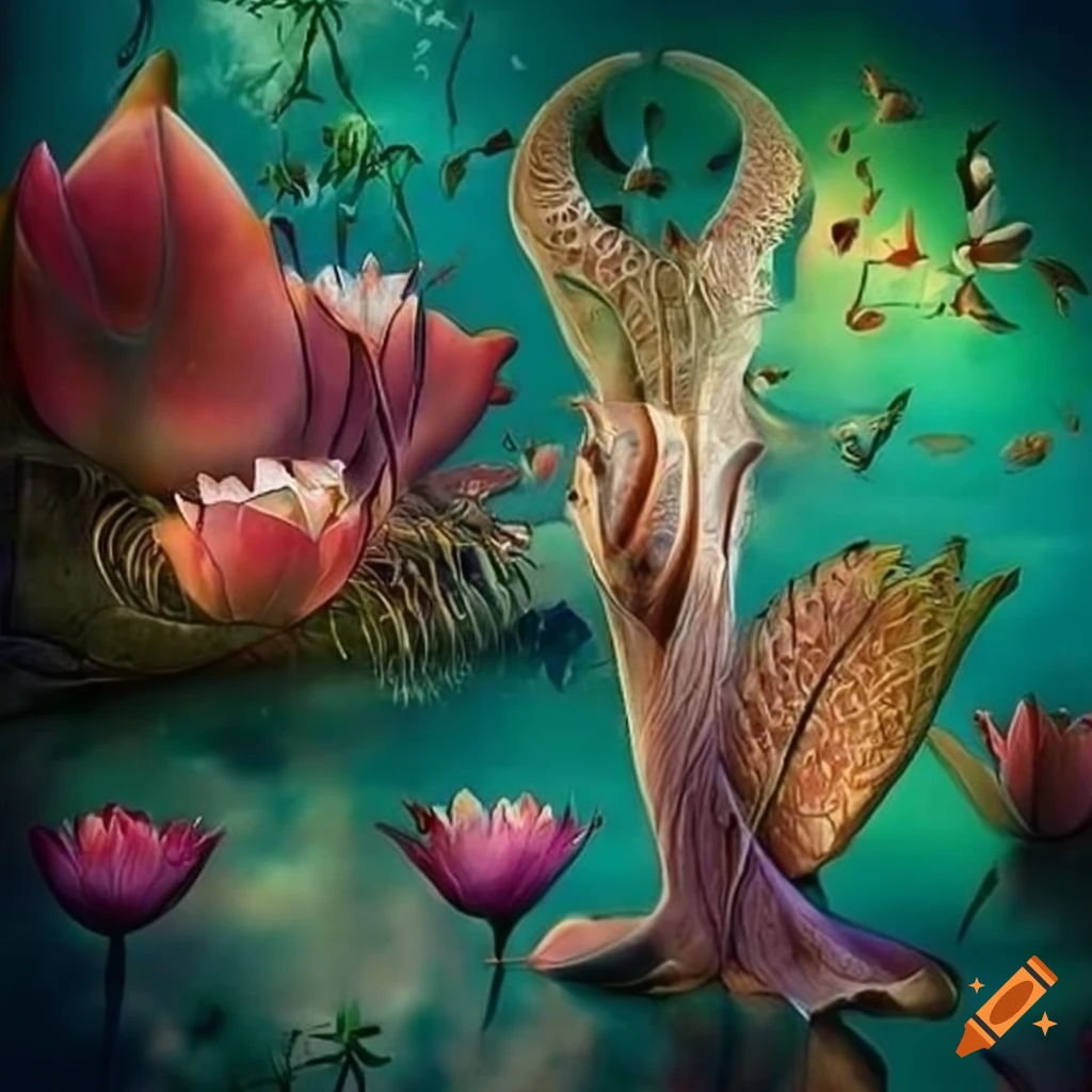 Marais surréaliste nénufars exotic and surreal floral garden habited by ...