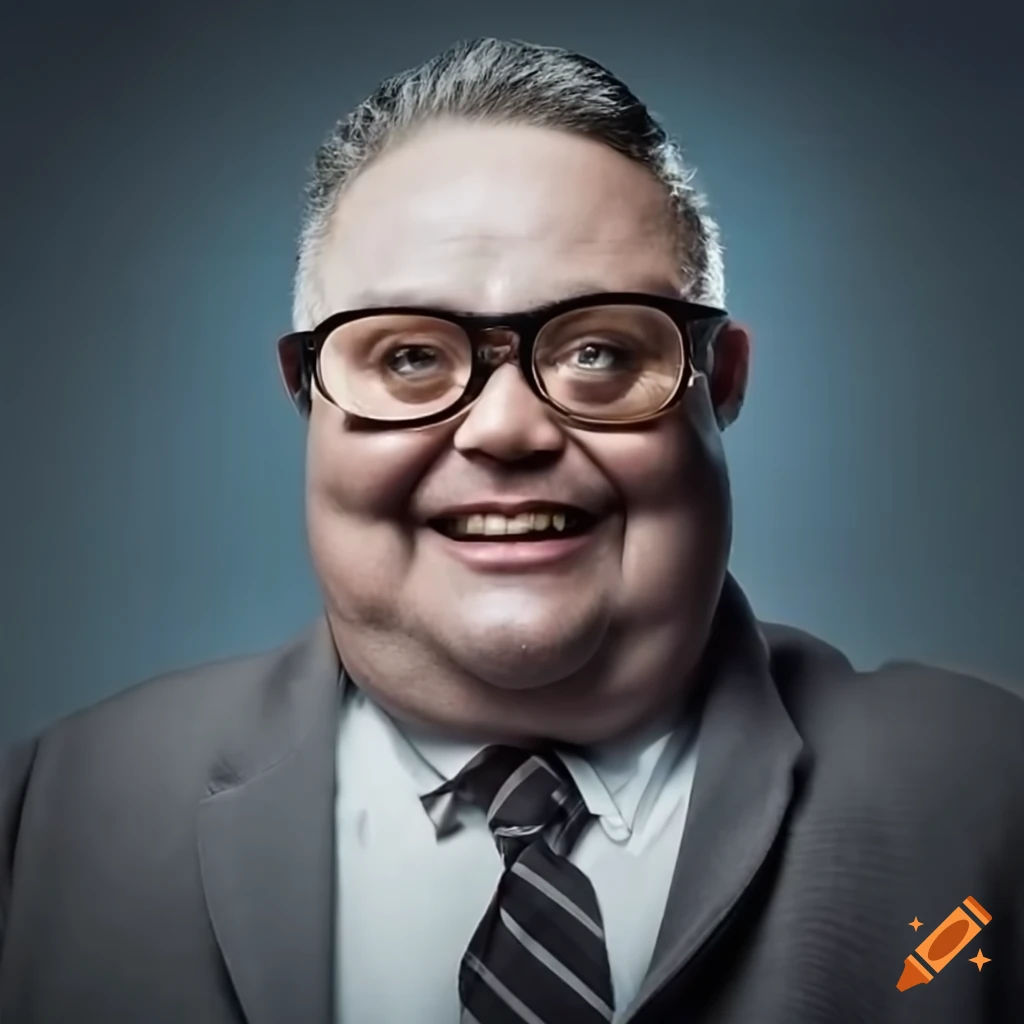 A fat gentleman with round glasses and a charming smile on Craiyon