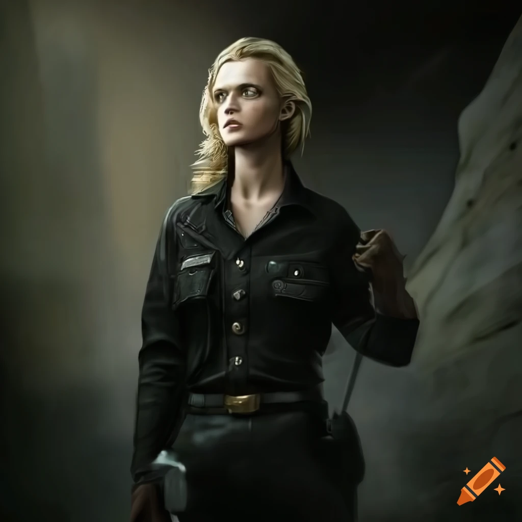 Photorealistic artwork, officer cybil bennett, blonde hair, black ...