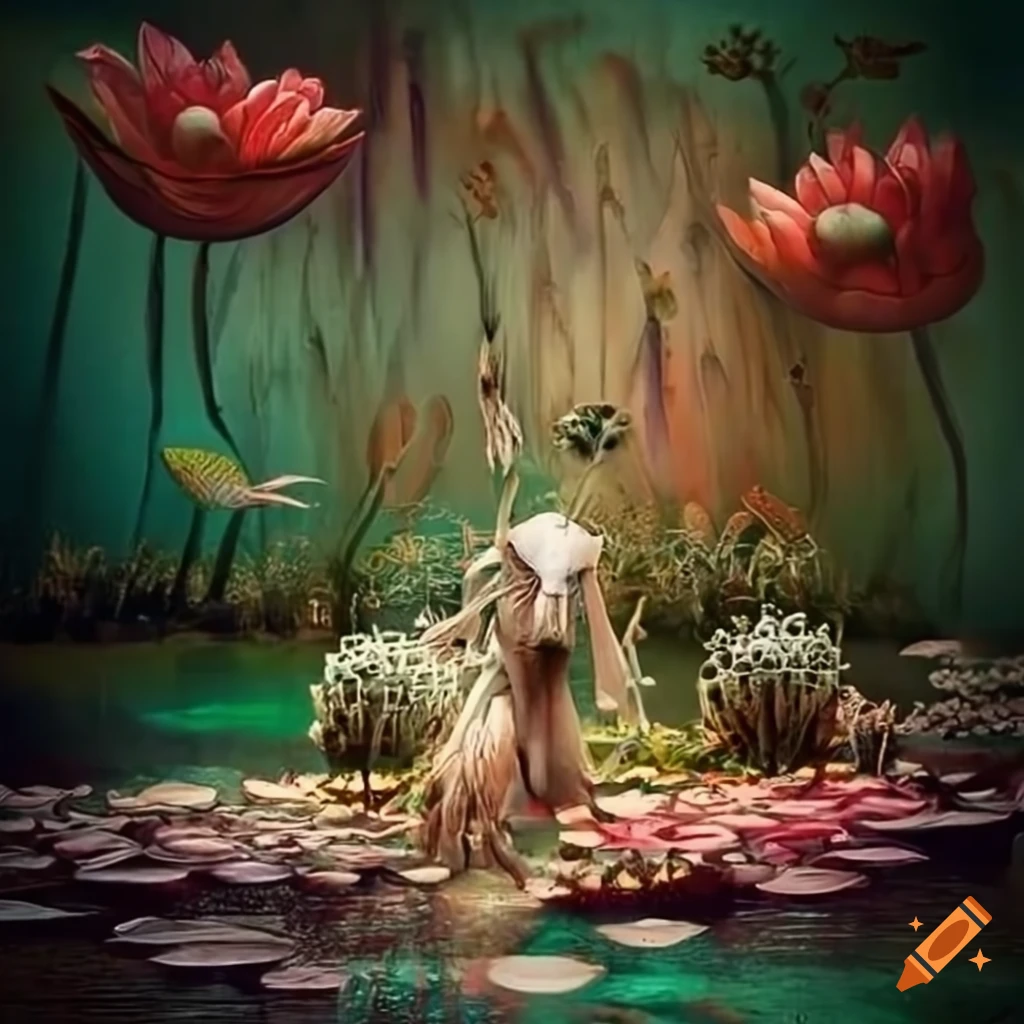 Marais surréaliste nénufars exotic and surreal floral garden habited by ...