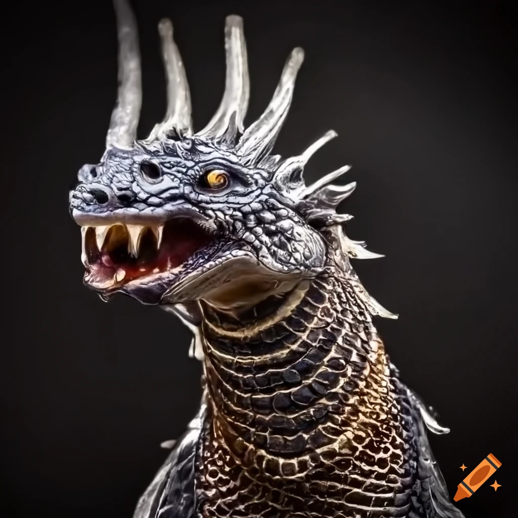 Dragon with a silver collar around its neck