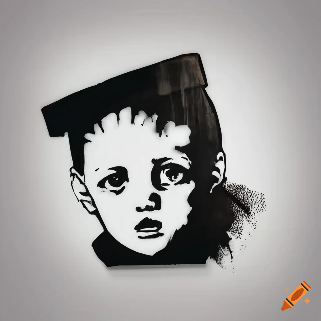 A thought-provoking graffiti artwork by Banksy, in simple Banksy style ...