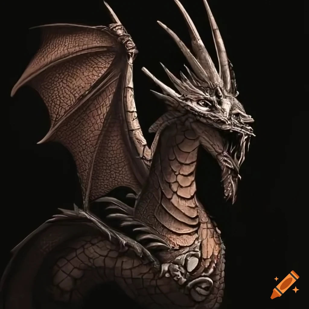 Dragon with a silver collar around its neck