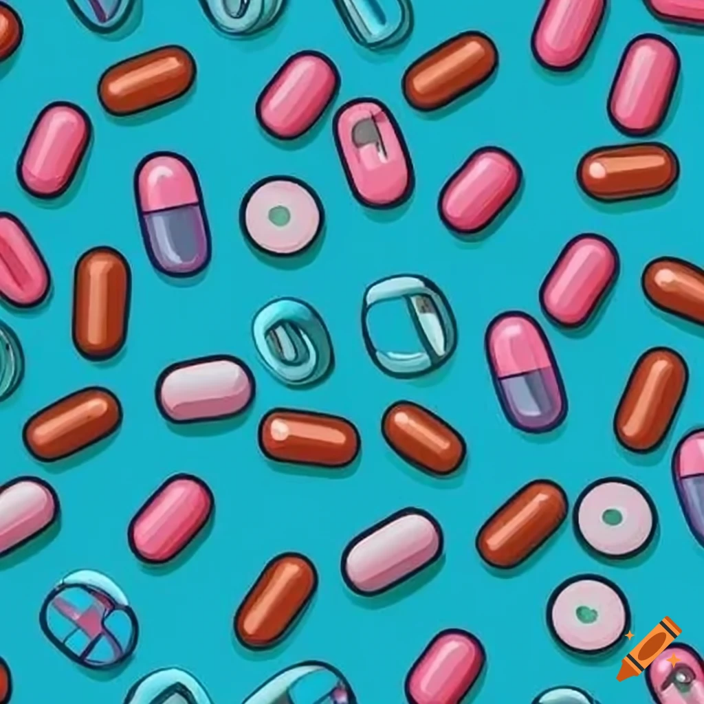 Repeated pattern of medical symbols and pills on Craiyon