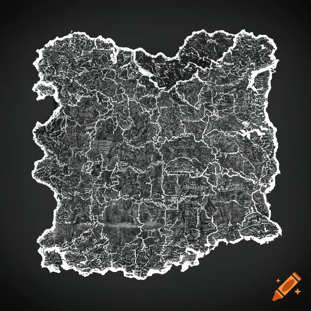 Black and white fantasy map with provincial borders and geographical ...